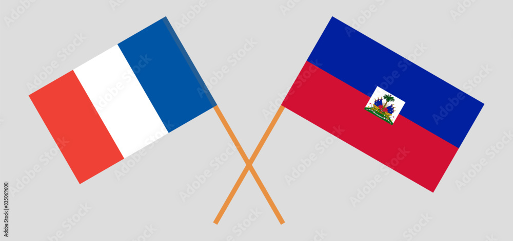 Crossed flags of France and Haiti. Official colors. Correct proportion ...
