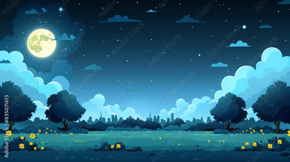 beautiful jungle landscape nature digital art with moon shining in ...