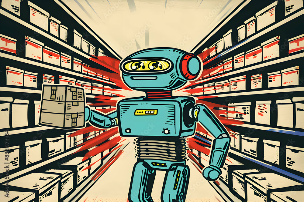 cartoon illustration of warehouse robot - automation, fulfillment ...