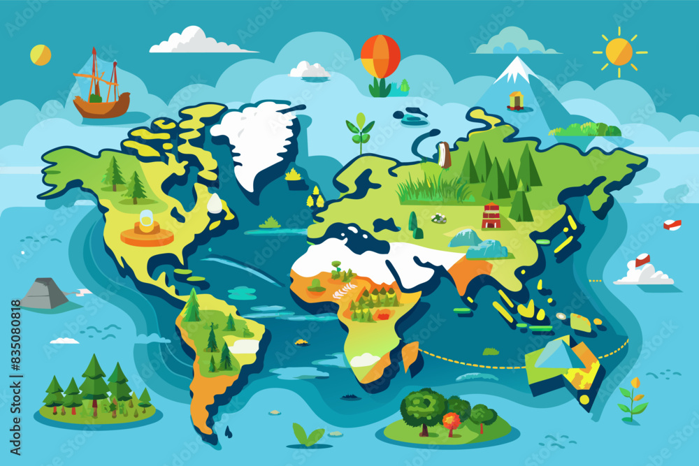 Photo a map of the world with different types of trees, Interactive ...