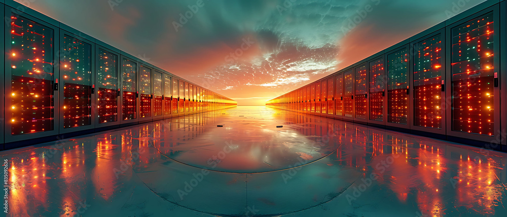 panoramic view of cloud network showcasing interconnected servers data ...