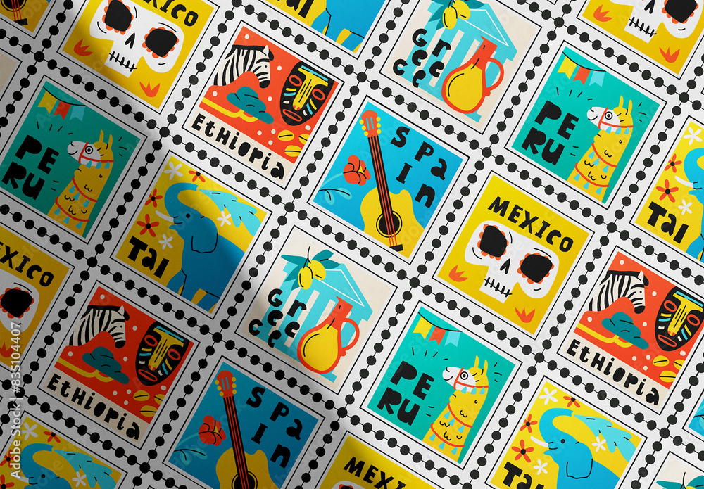 Stamps Grid Mockup Stock Template | Adobe Stock