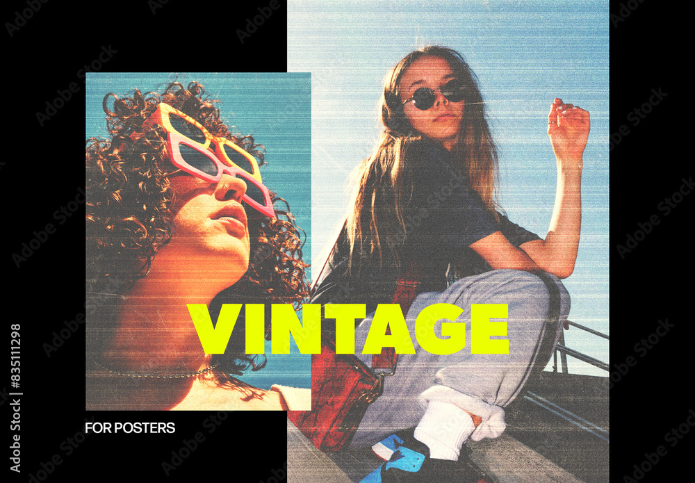 Vintage Scan Poster Photo Effect Mockup Stock Template | Adobe Stock