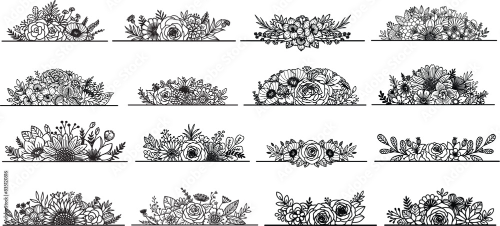 16 hand drawn floral text dividers for design elements ,printing ...