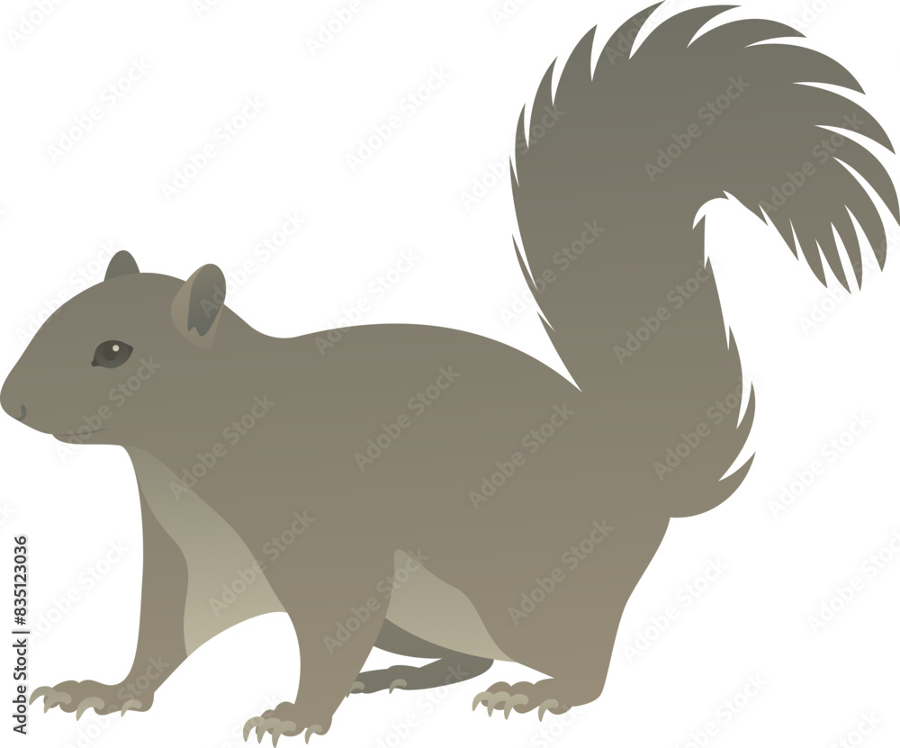 Color vector illustration of standing squirrel side view. Wild small ...