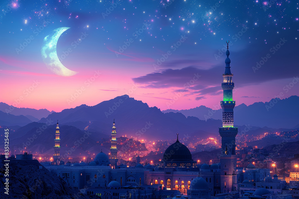 Islamic temple against background of night sky. Islamic silhouette of ...