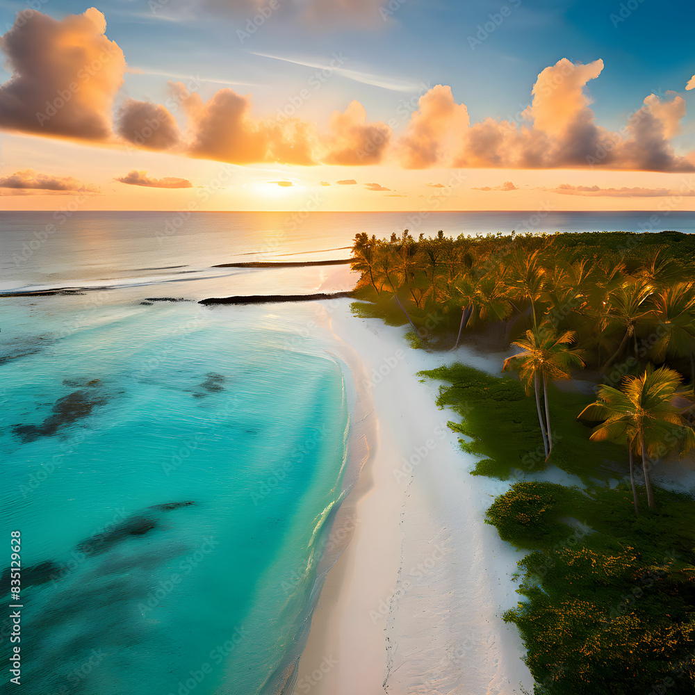 Sand spit of a tropical island stretching with a sunset view. Stock ...