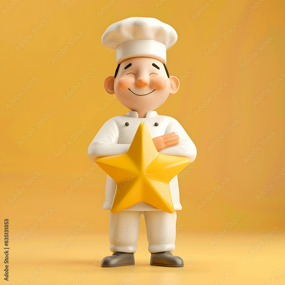 Restaurant and food rating review concept, yellow star and chef behind ...