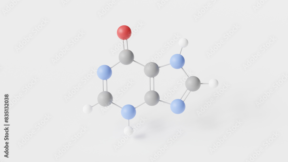 hypoxanthine molecule 3d, molecular structure, ball and stick model ...