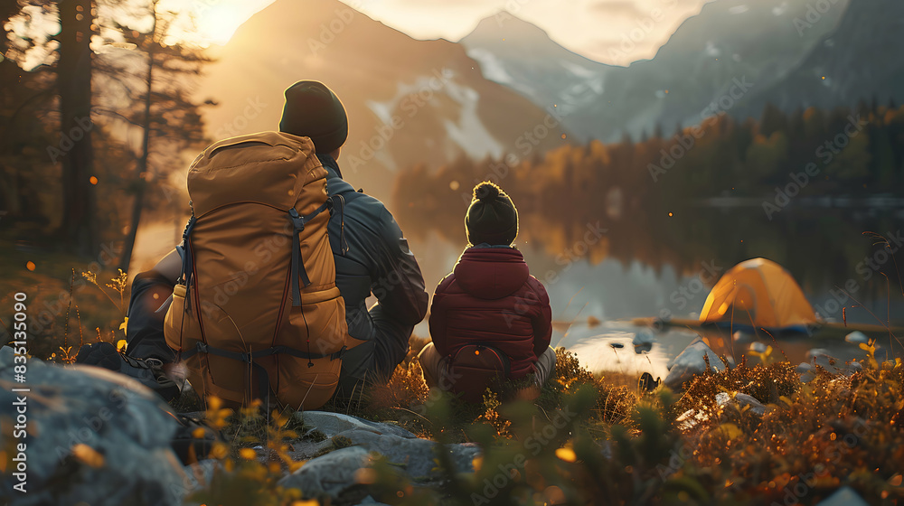 Father with Kids on a Camping Trip: A Realistic and Engaging Portrait ...