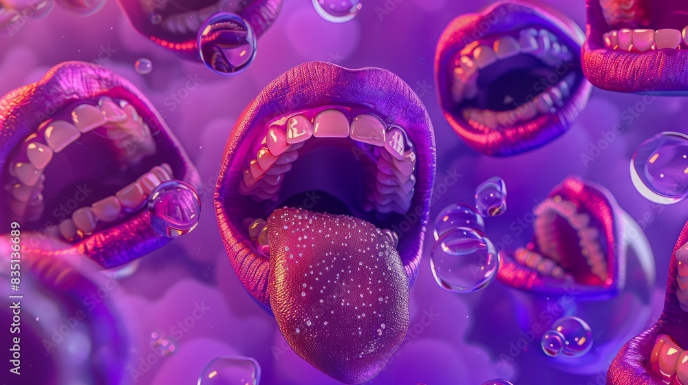 Collection of stylized, oversized human mouths with prominent lips and ...
