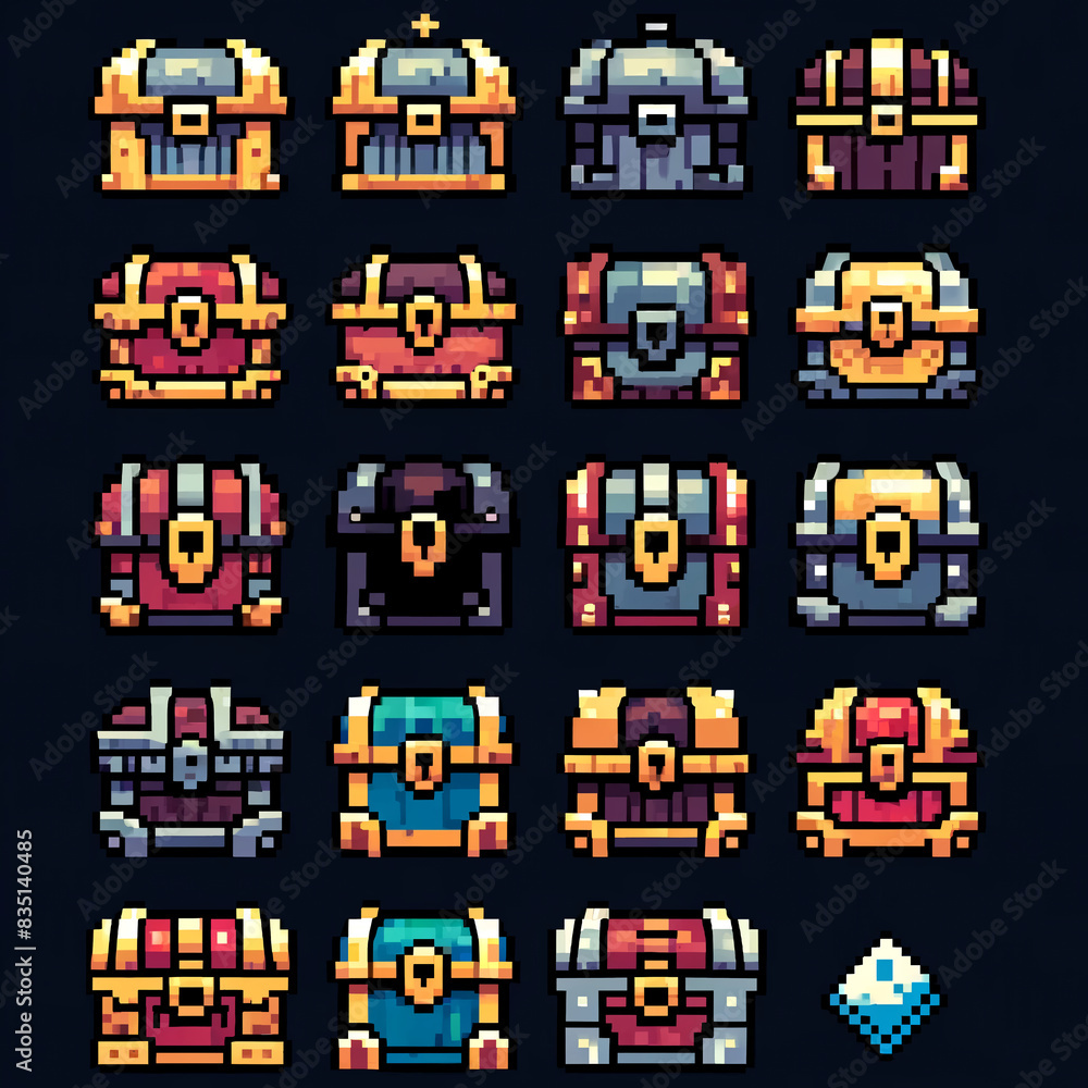 Pixel Art RPG Treasure Chests Icons Sheet Stock Illustration | Adobe Stock