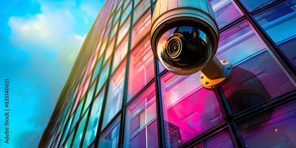 Professional surveillance cameras in modern building for city security ...