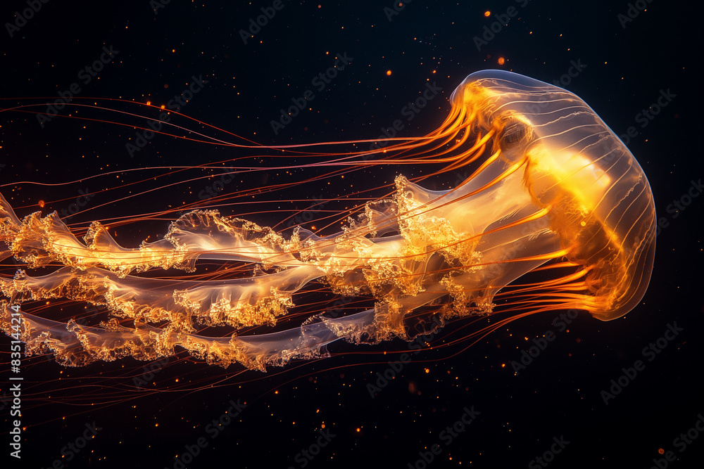 Glowing Jellyfish in Dark Waters With Majestic Tentacles, Ethereal ...