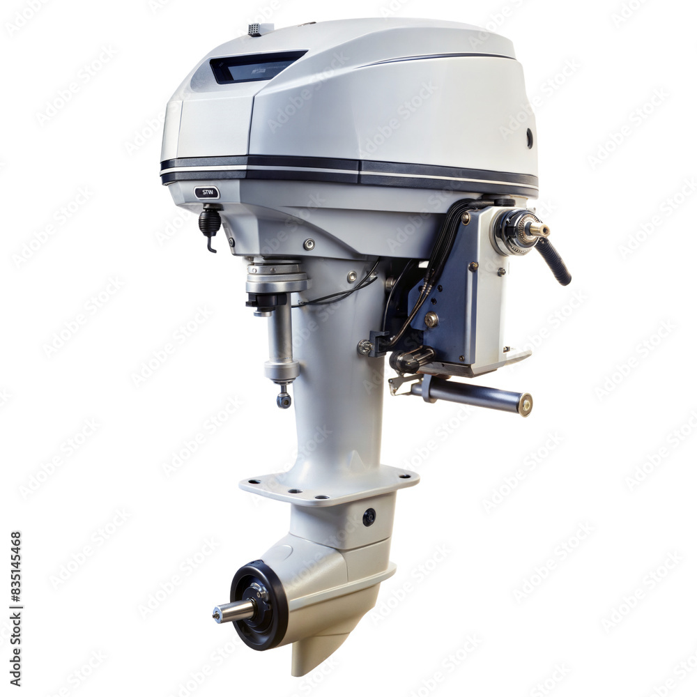 Close-up side view of a modern outboard motor designed for boats ...