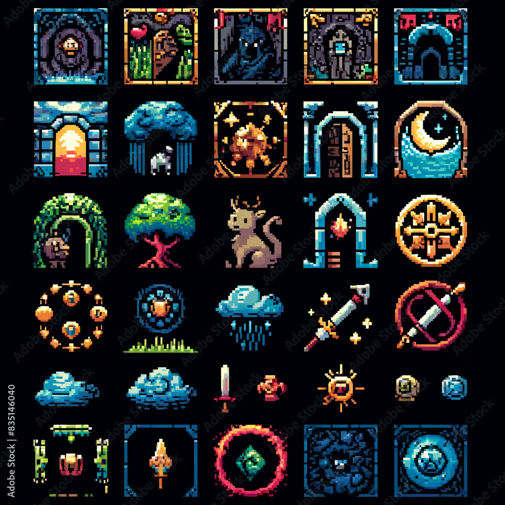 Pixel Art RPG Hidden Passages Sprite Sheet Stock Illustration | Adobe Stock