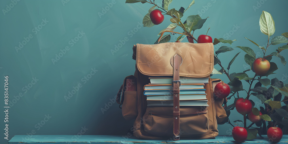 Organized Study Materials with Backpack Next to a Stack of Books on a ...