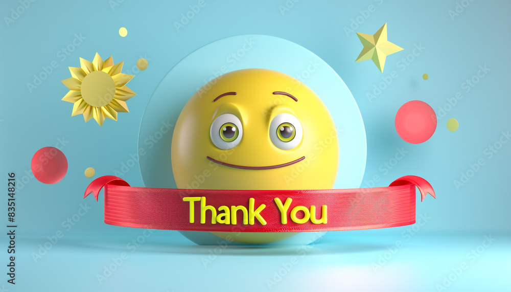 Generate an image of a 3D luxury yellow emoji with "Thank You" in ...