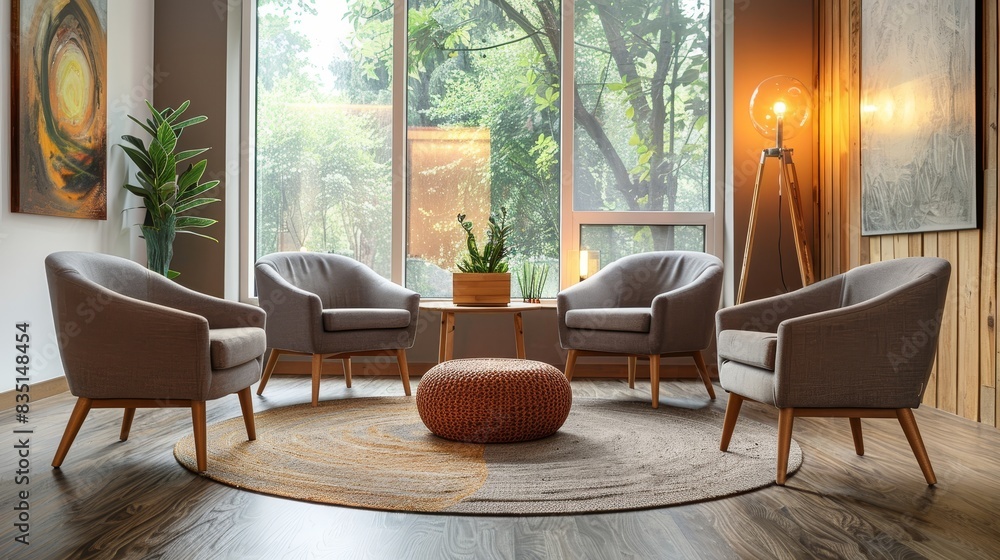 Group therapy setup in a psychologist's office, chairs arranged in a ...