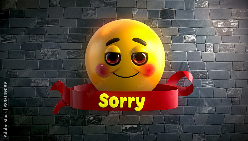 Generate a 3D yellow emoji with an apologetic face, highlighted by a ...