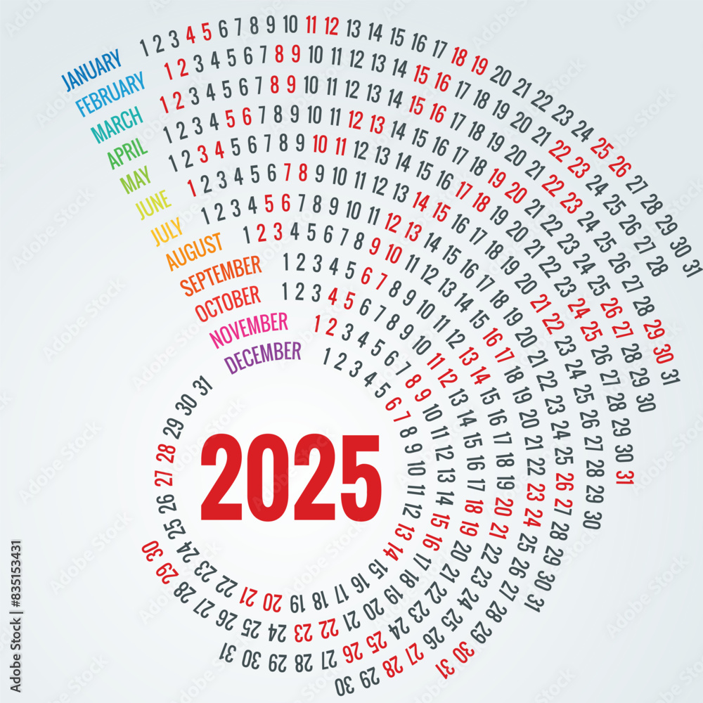 Calendar circle, spiral, planner for 2025. Vector Stationery Design ...