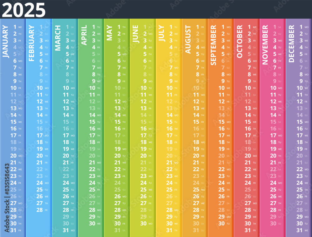 Calendar vertical, planner, date, calender, planner for 2025. Vector ...