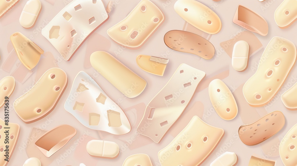 An illustration of realistic plaster of Paris with various shapes. A ...