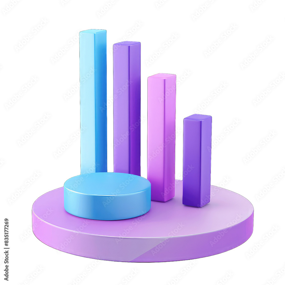 3D bar chart with gradient blue and purple bars on a circular base ...
