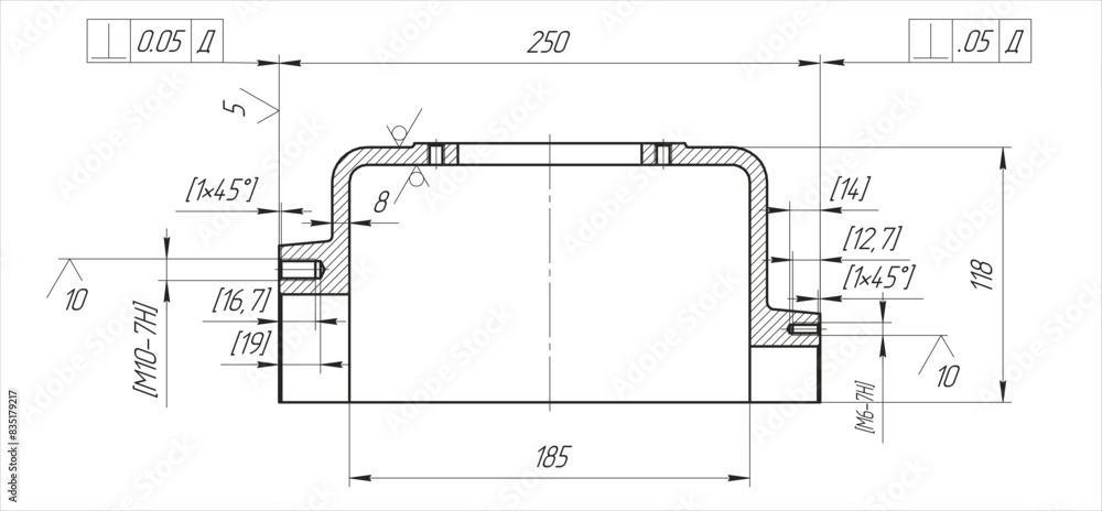 Assembly drawing of reducer cover. Vector drawing of steel mechanical ...