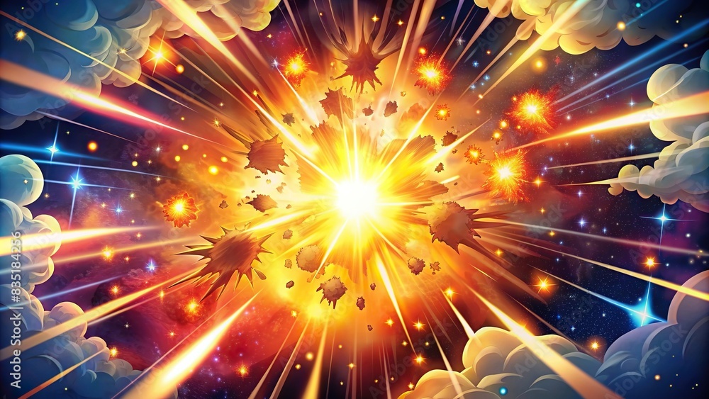 Anime style space explosion background with cartoon blast, fire, and ...