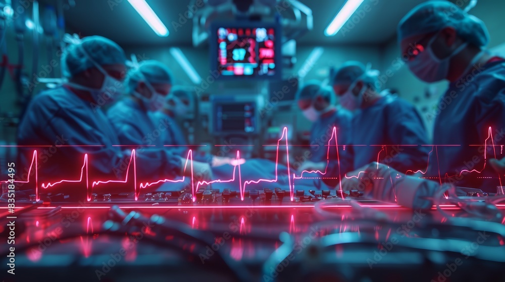 A photo of a heart rate monitor screen flickers with intense hues of ...