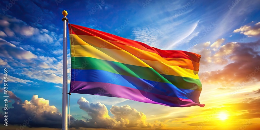 Rainbow LGBT pride flag waving in wind with realistic background, LGBT ...