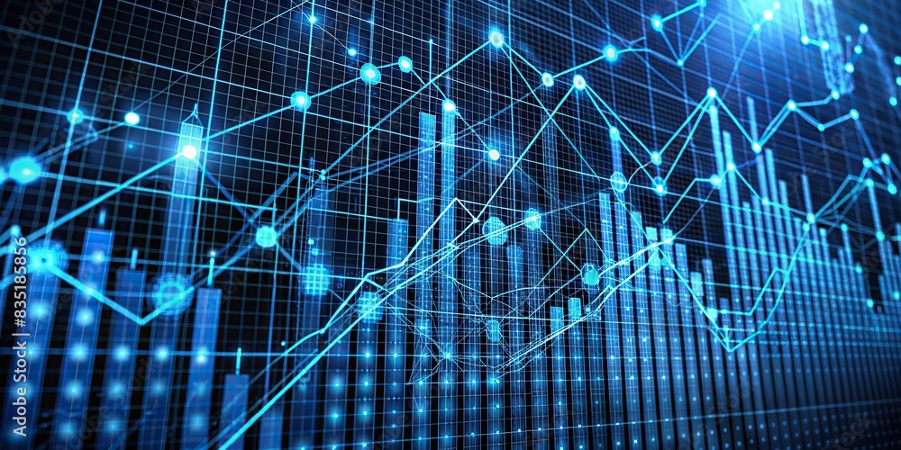 Blue and black graph with intricate lines and numbers, stock, photo ...