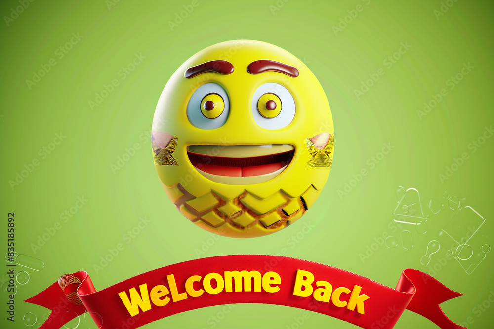 A bold lime green backdrop to a 3D luxury yellow emoji, its face full ...