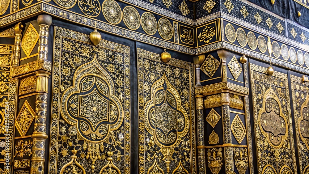 Arabic calligraphy inscriptions and Islamic art ornament on Al Kaaba ...