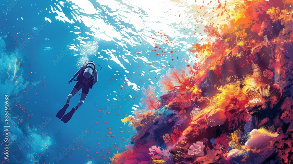 Underwater Adventure: Illustrate an exciting underwater adventure with ...