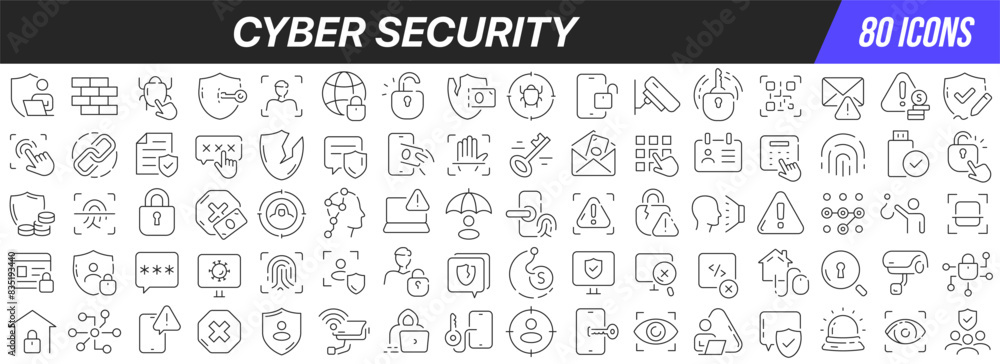 Cyber security line icons collection. Big UI icon set in a flat design ...