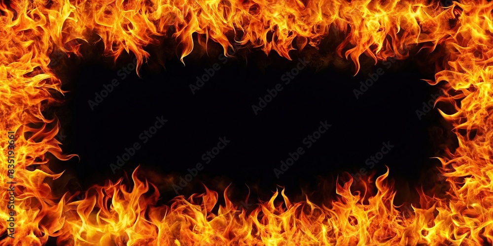 Burning fire flames border frame texture on background, fire, flames ...