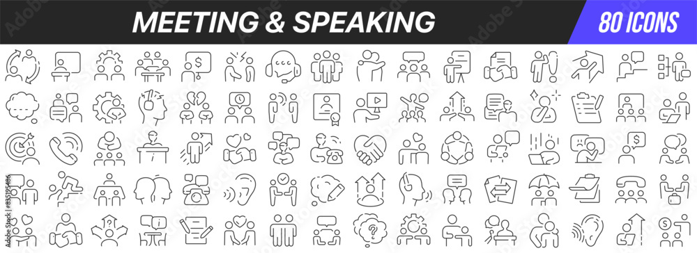 Meeting and speaking line icons collection. Big UI icon set in a flat ...