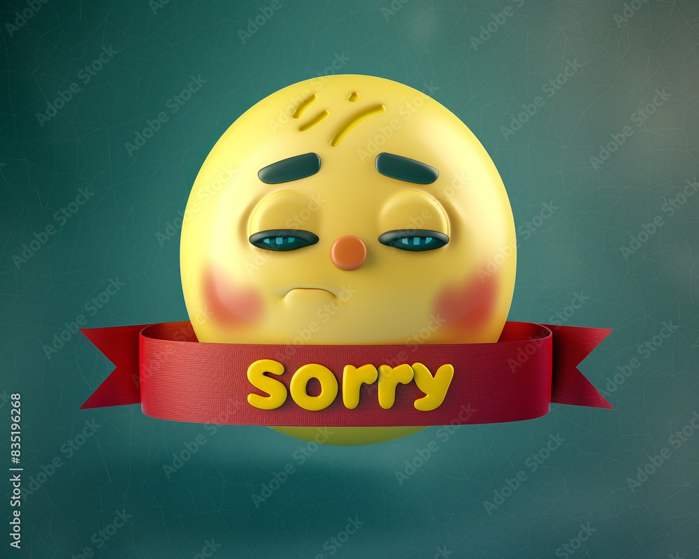 Fotografia do Stock: Generate a 3D yellow emoji with an apologetic face ...