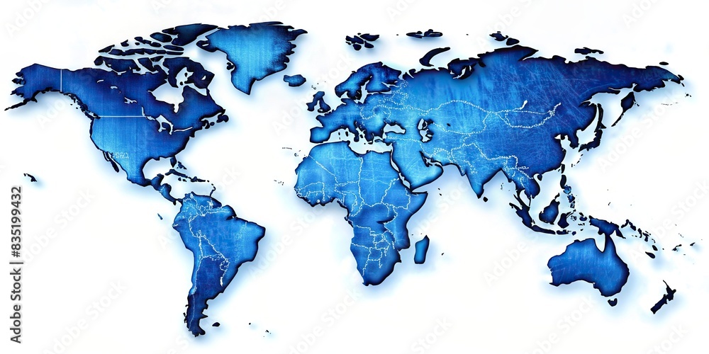 Blue global political world map with detailed outlines , worldwide ...