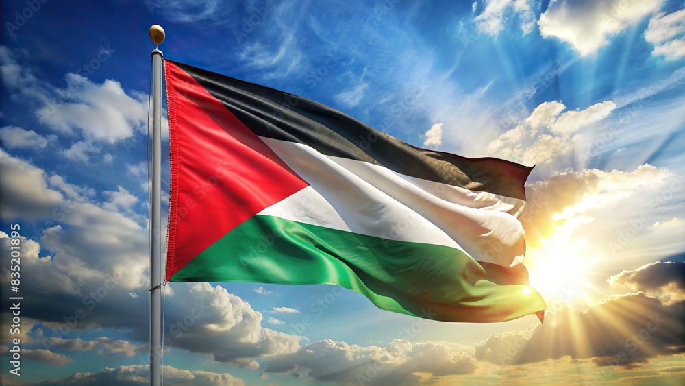 Palestine national flag waving with flag symbols on background ...