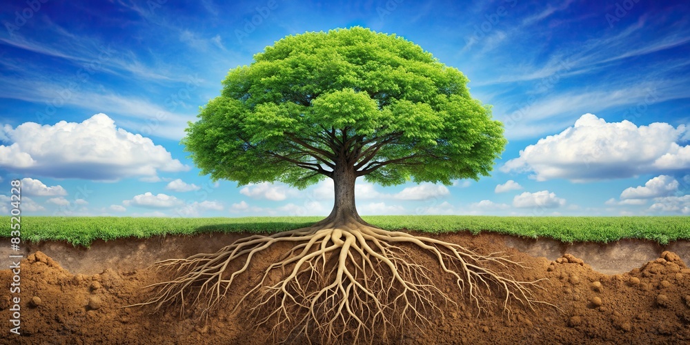 Cross-section view of a tree and its root system , botany, nature ...