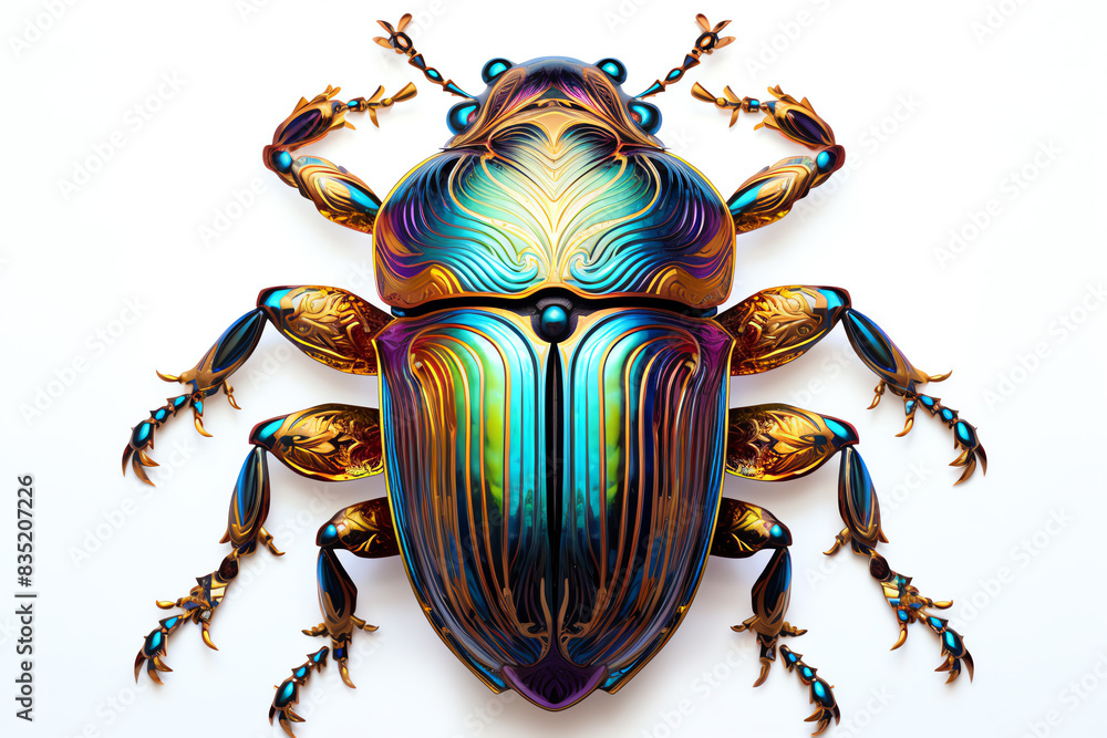 Craft an oil painting featuring a majestic scarab beetle from a low ...