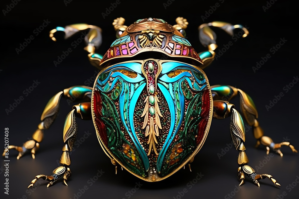 ภาพประกอบสต็อก Craft an oil painting featuring a majestic scarab beetle ...