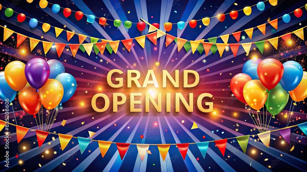 Grand opening background featuring festive decorations and banners ...