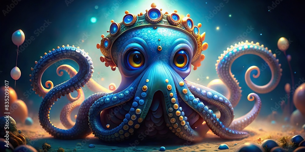 Glowing blue octopus creature with large eyes and tentacle crown ...