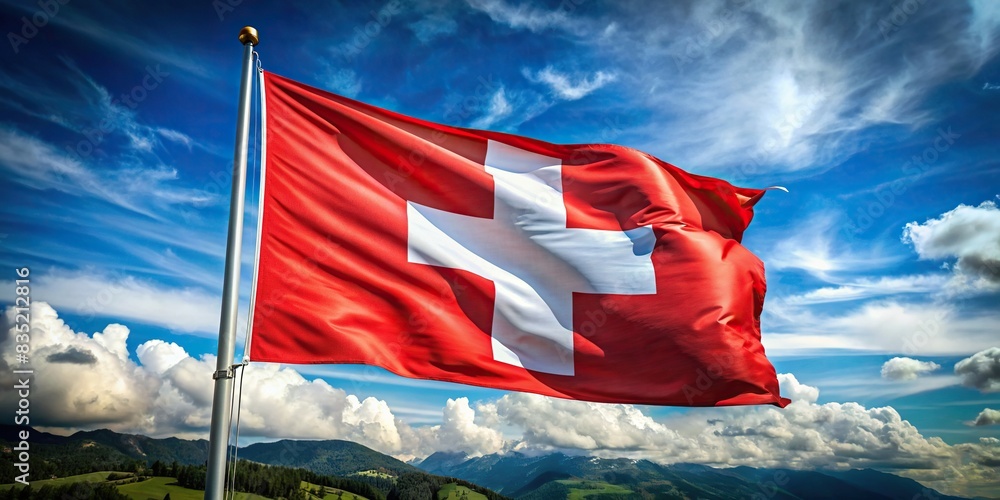 Swiss flag waving in the wind , Switzerland, Swiss, flag, national, red ...
