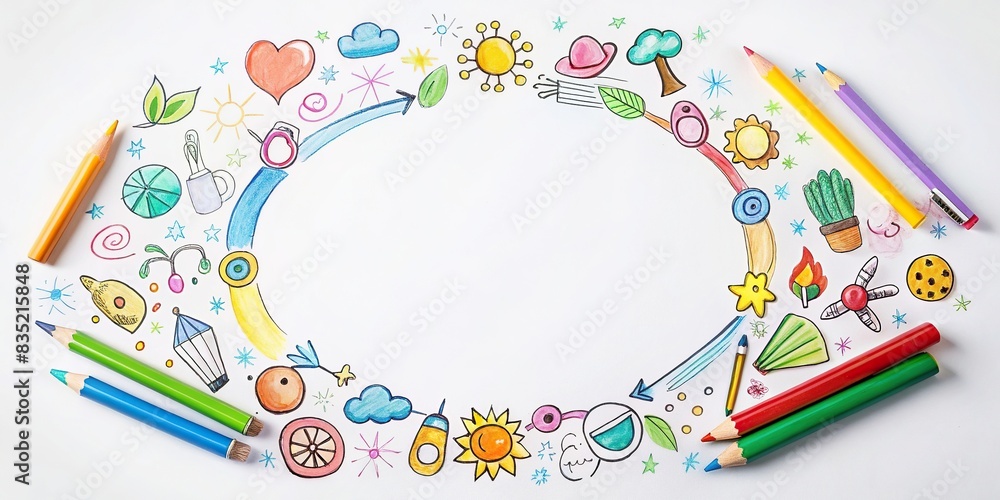 Hand-drawn stop motion animation of circle of doodle accents on white ...