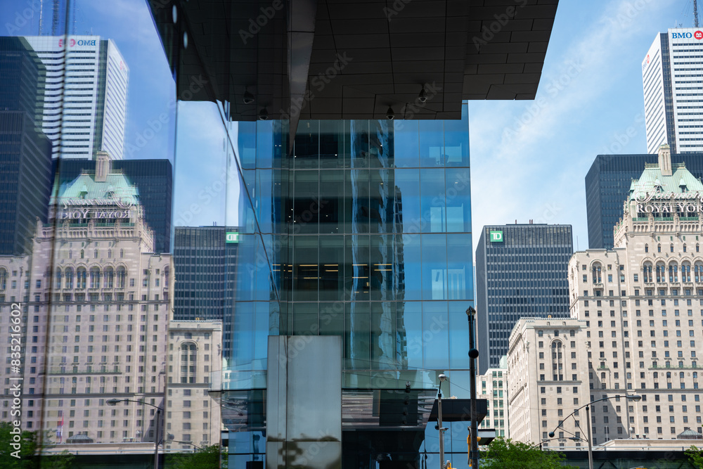 perpendicular view of mirrored windows with defocused view of Royal ...